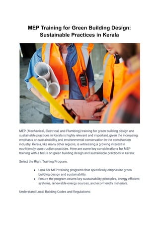 MEP Training for Green Building Design: Sustainable Practices in Kerala ...