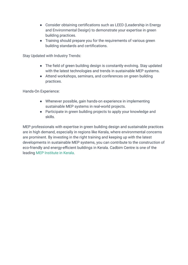 MEP Training for Green Building Design: Sustainable Practices in Kerala ...