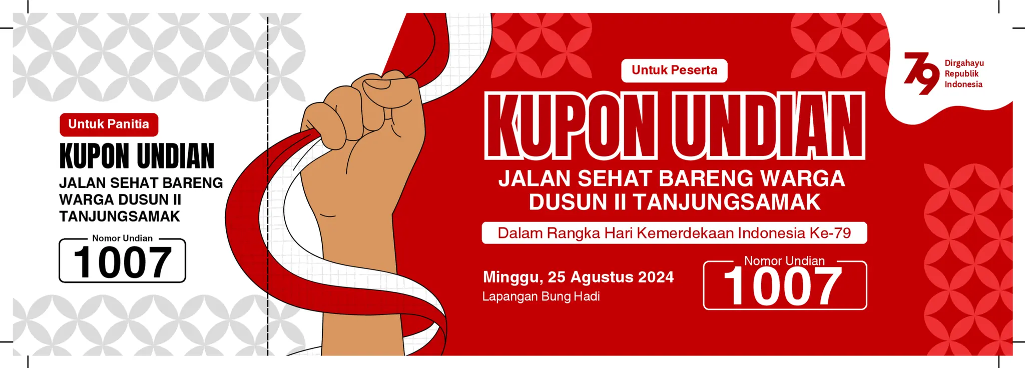 Merah dan Putih Kupon Undian Hadiah Jalan Sehat Agustusan HUT RI Tiket ...
