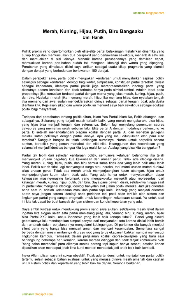 Merah kuning hijau putih biru bangsaku umi hanik | PDF