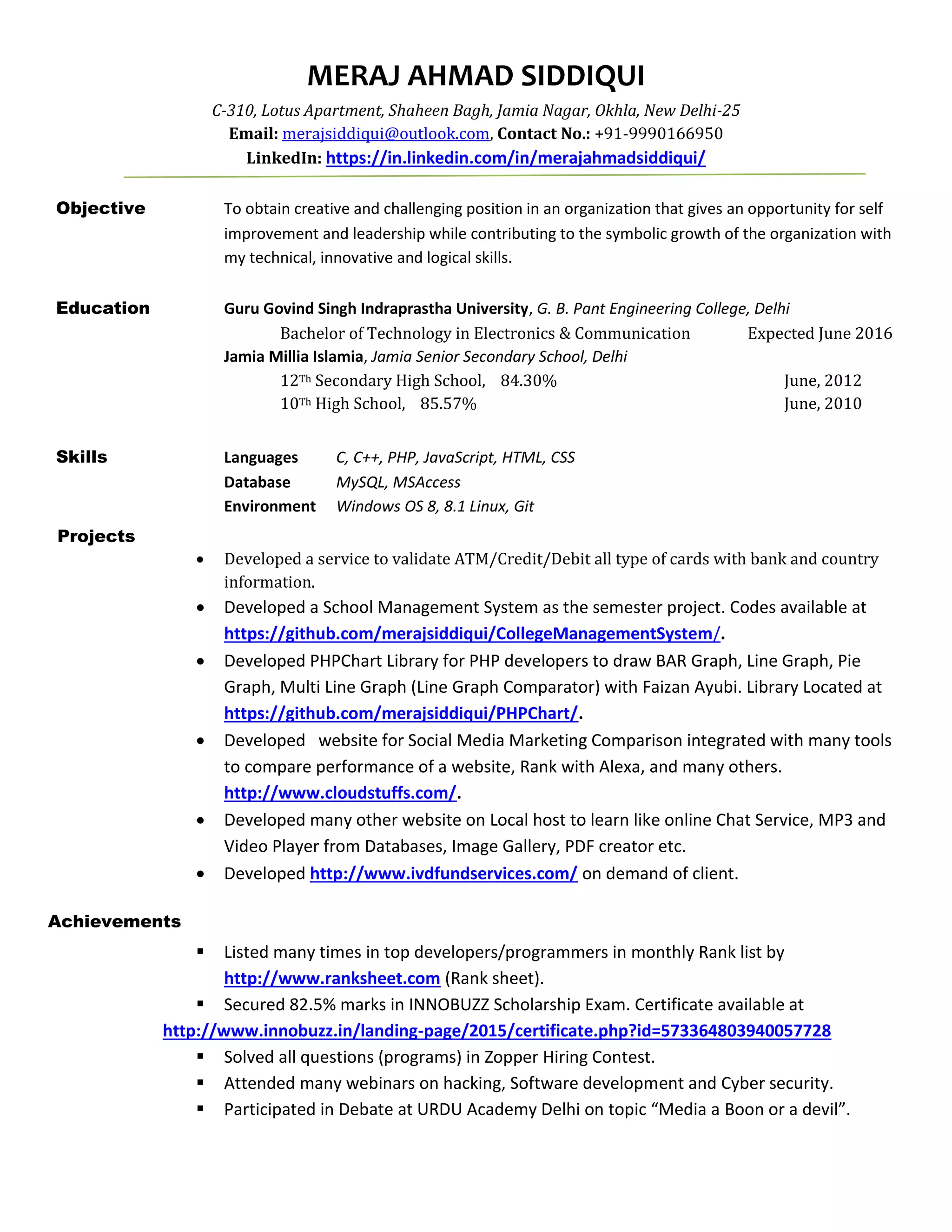 Meraj Ahmad Siddiqui Resume | PDF