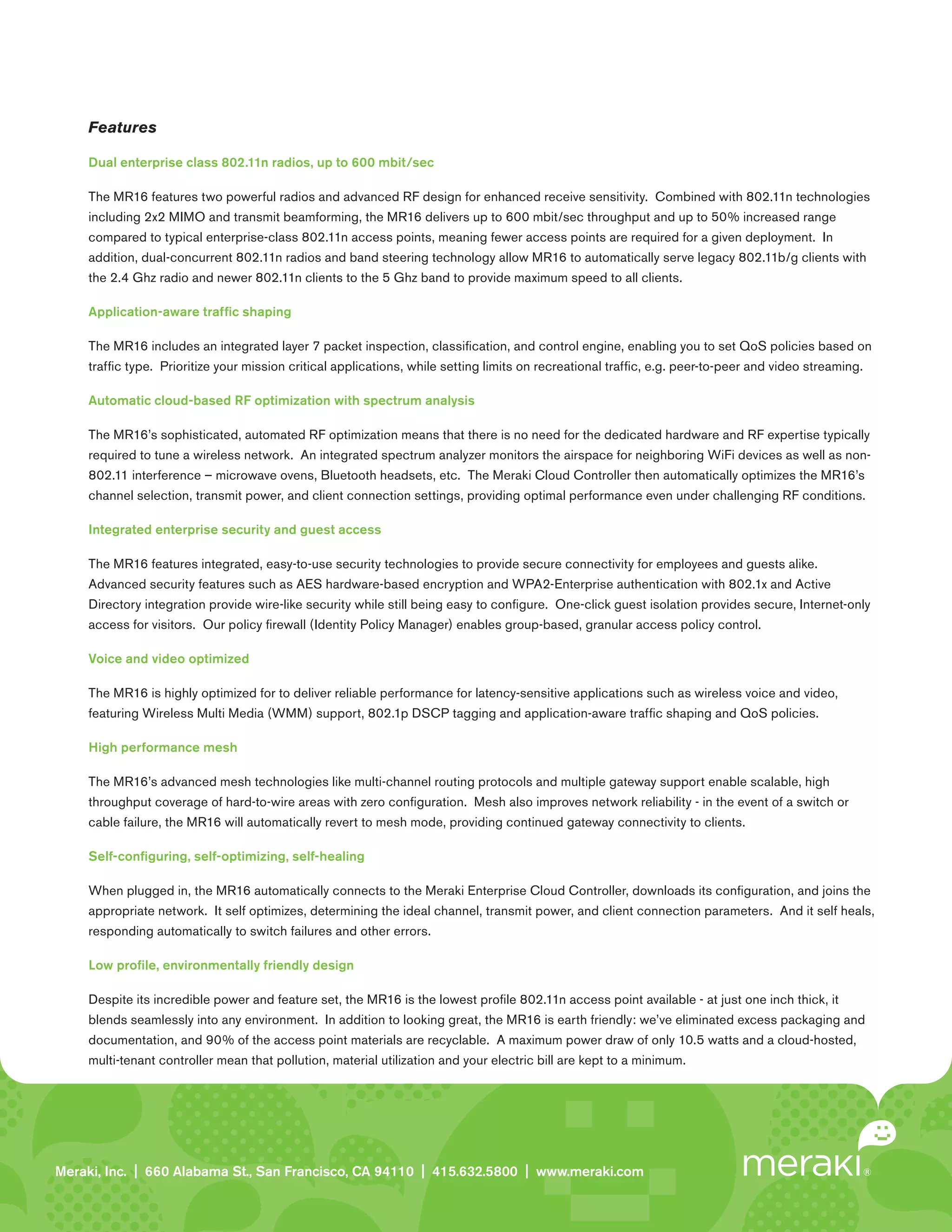 Meraki Datasheet MR16 | PDF