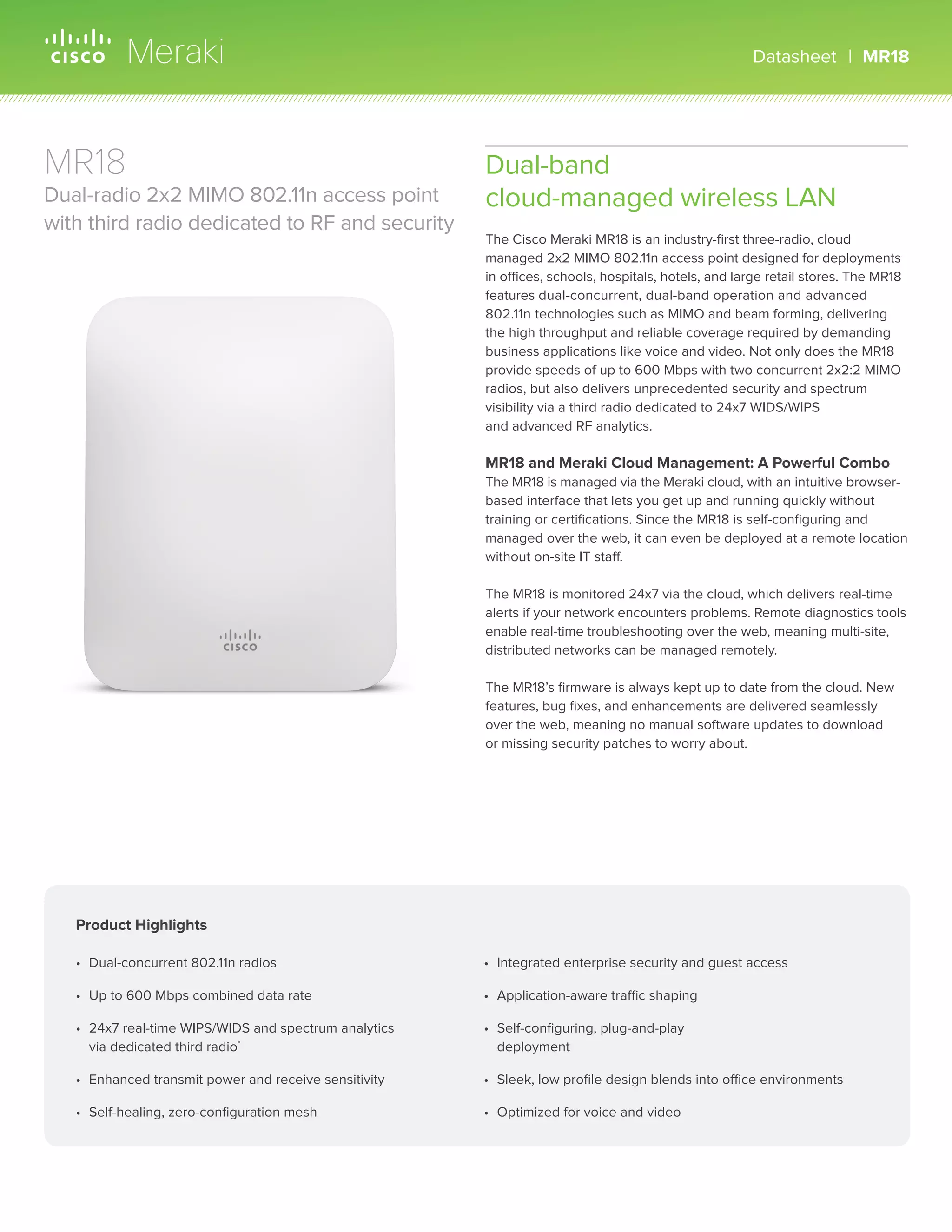 Meraki datasheet mr18 | PDF