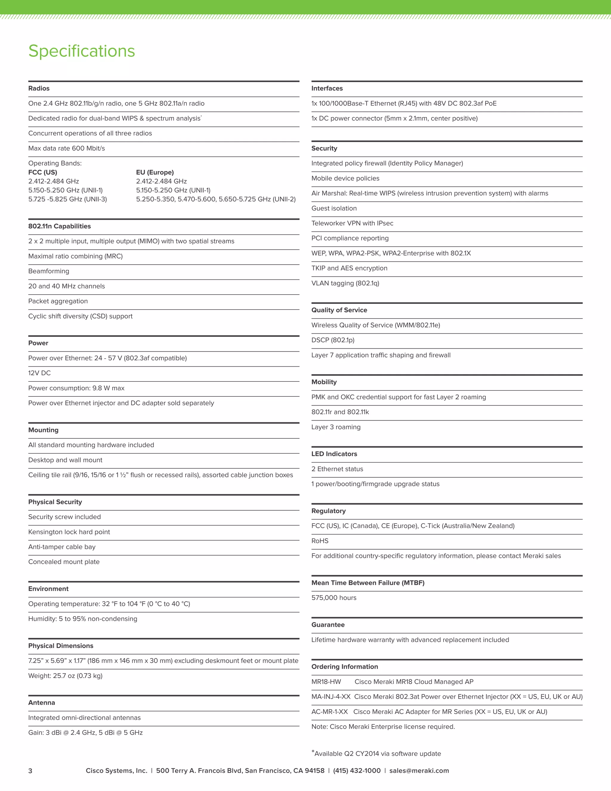 Meraki datasheet mr18 | PDF