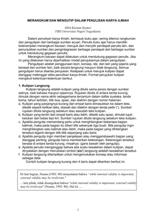 Merangkum dan mengutip dalam penulisan karya ilmiah | DOC