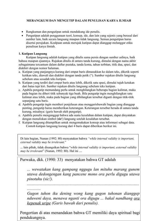 Merangkum dan mengutip dalam penulisan karya ilmiah transparansi | DOC