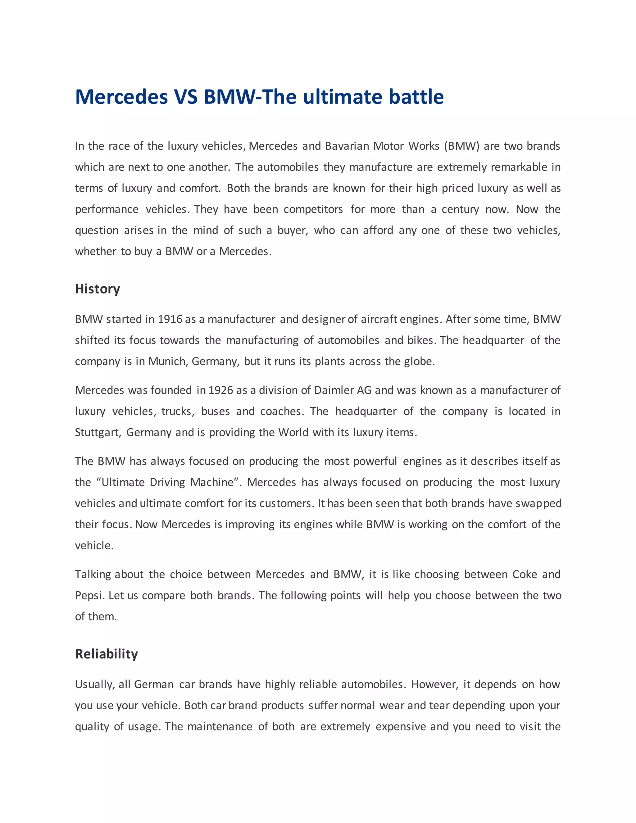 Mercedes VS BMW-The ultimate battle | DOCX
