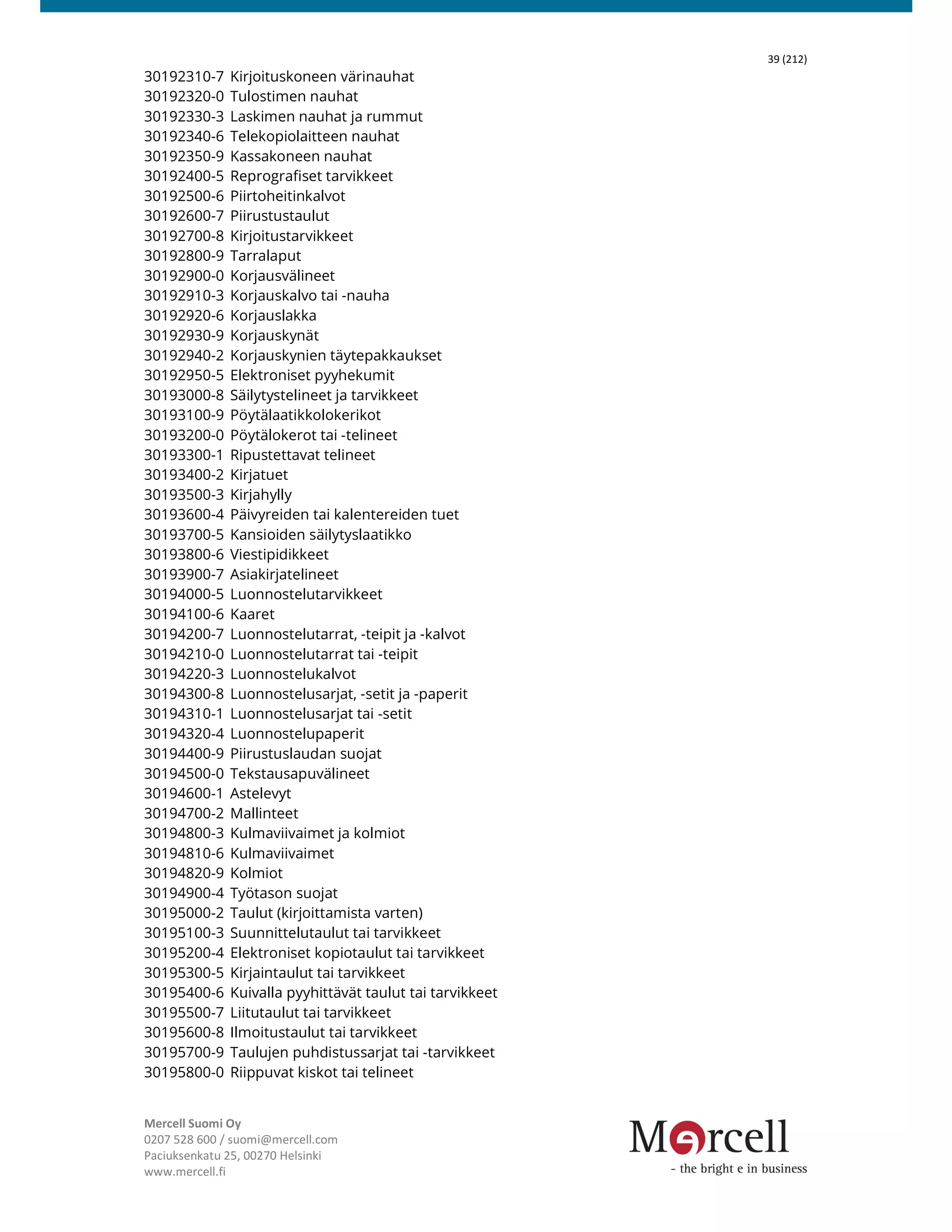 Mercell CPV-luokittelujärjestelmän rakenne | PDF