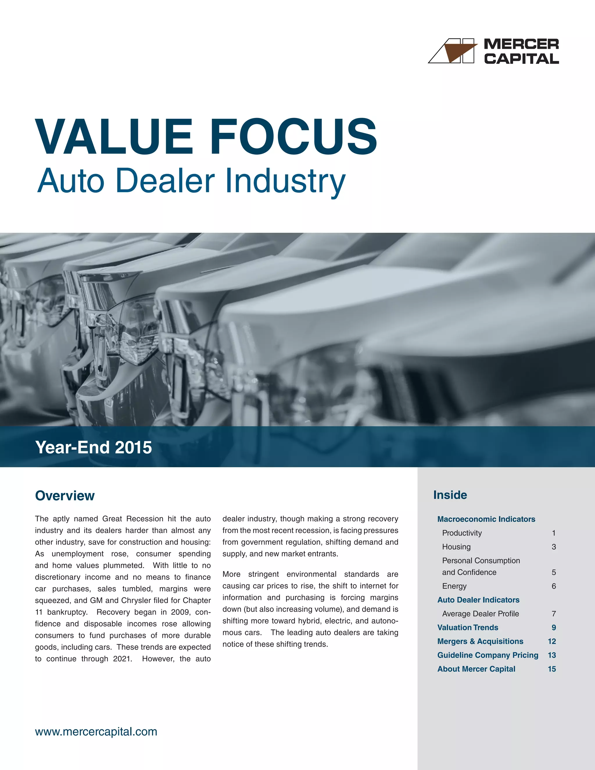 Mercer Capital's Value Focus: Auto Dealer Industry | Year-End 2015 | PDF