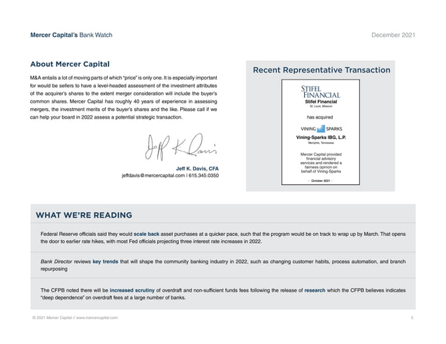 Mercer Capital's Bank Watch | December 2021 | Bank M&A 2022 | Gaining Altitude | PPT
