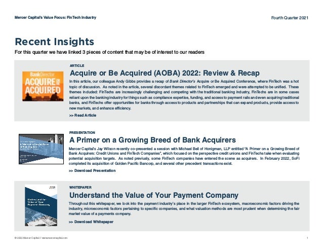 Mercer Capital's Value Focus: FinTech Industry | Fourth Quarter 2022 | PDF