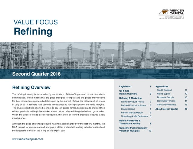 Mercer Capital's Value Focus: Refining | 2Q16 | PDF | Gasoline Prices ...