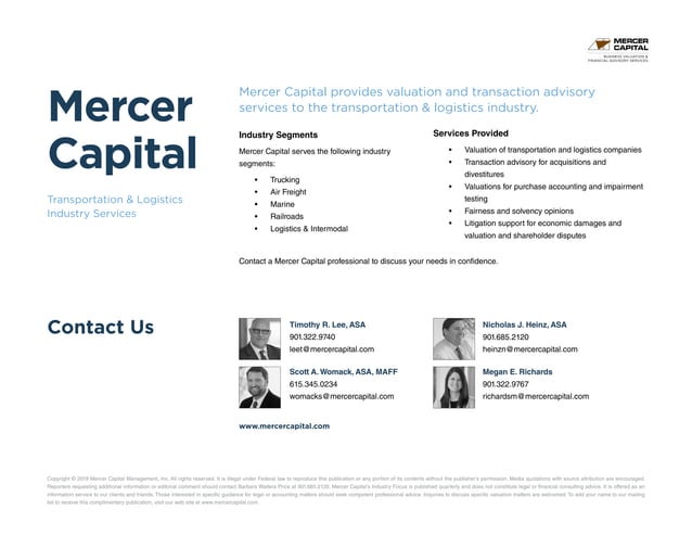 Mercer Capital's Value Focus: Transportation & Logistics | Q1 2019 ...
