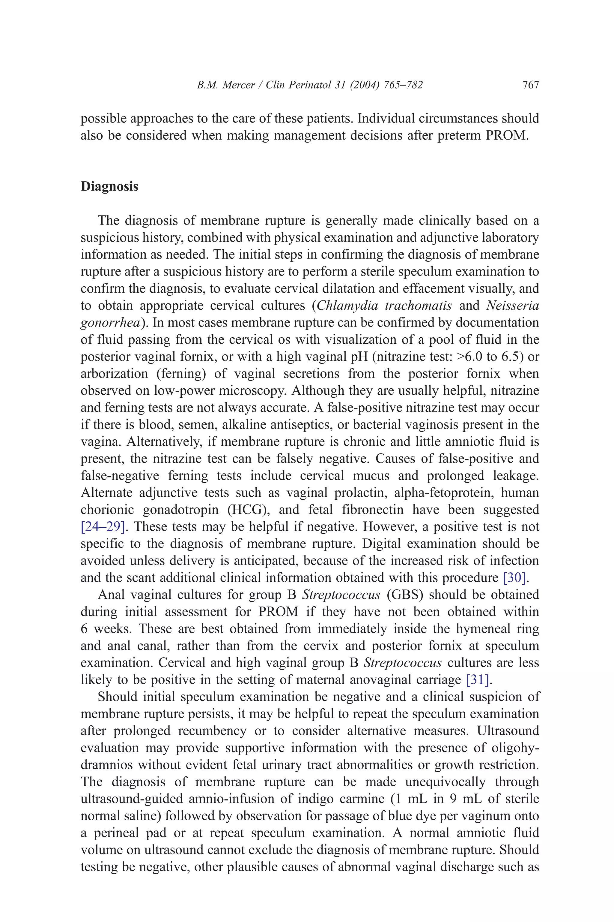 Mercer Clin Perinatol 2004, Rpm Diagnosis And Management | PDF