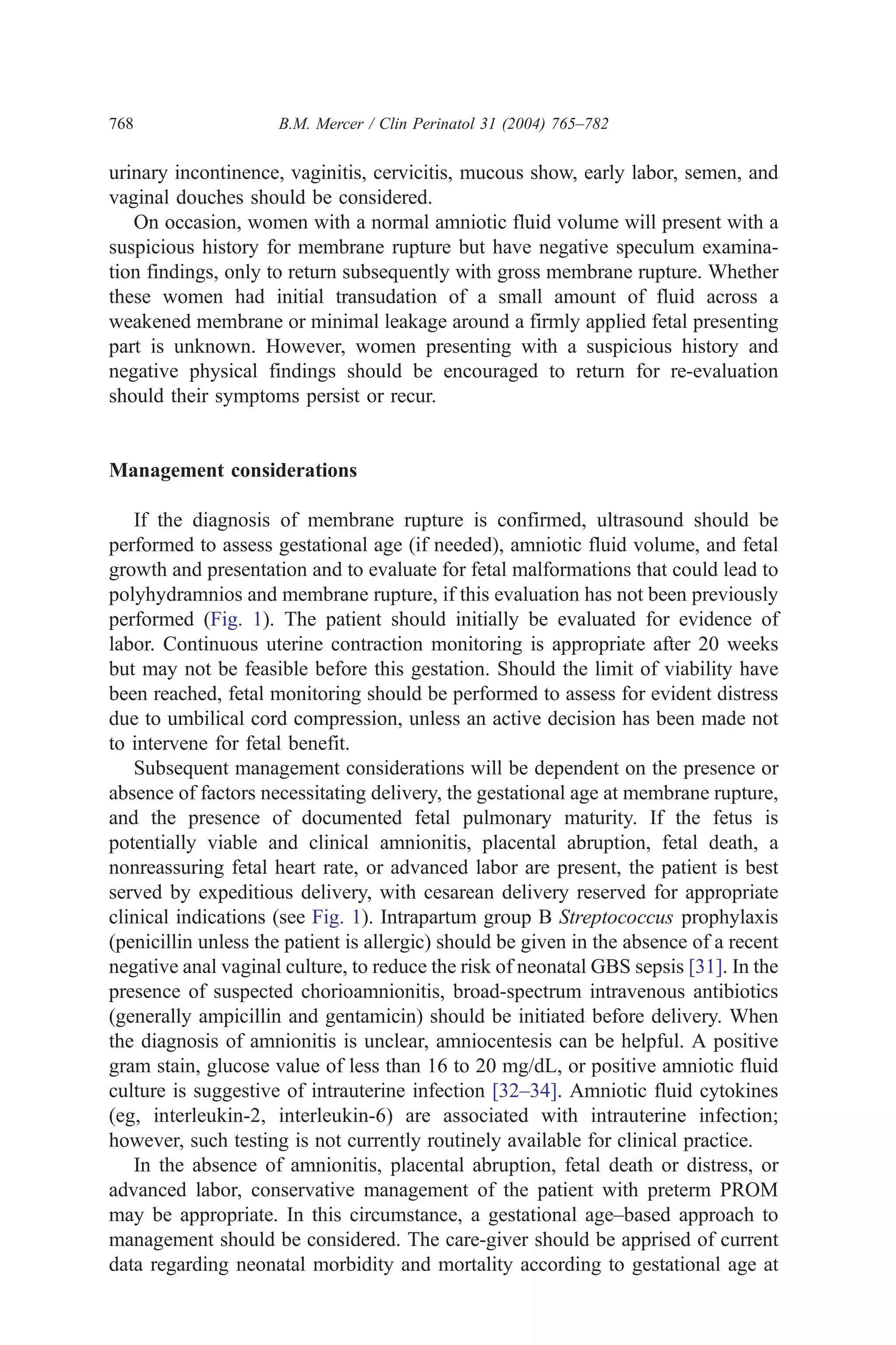 Mercer Clin Perinatol 2004, Rpm Diagnosis And Management | PDF