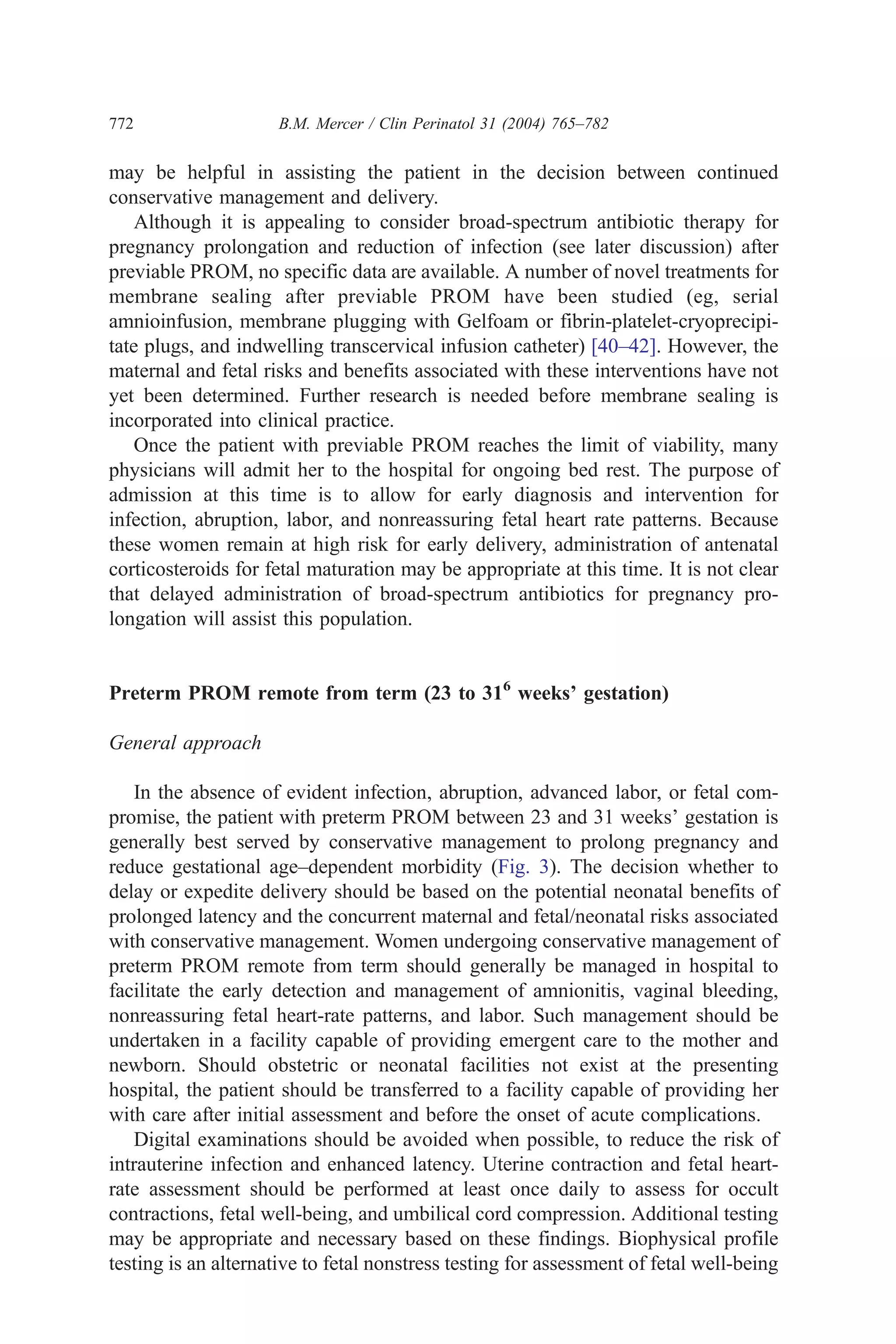 Mercer Clin Perinatol 2004, Rpm Diagnosis And Management | PDF