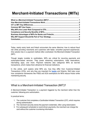 What is a Merchant-Initiated Transaction (MIT) | PDF
