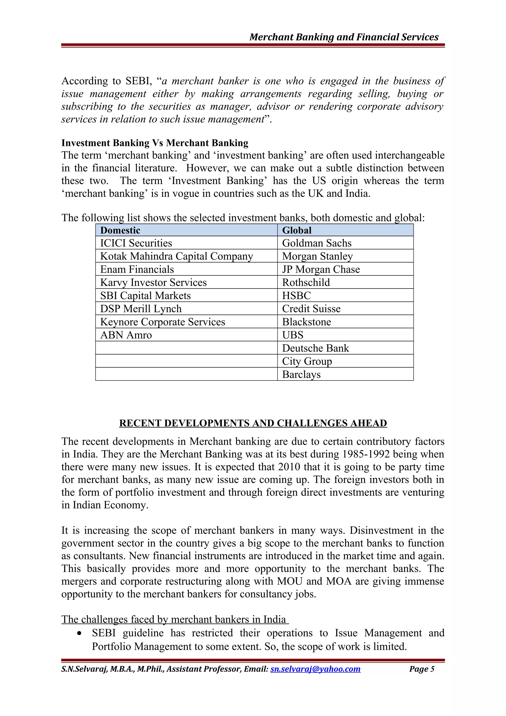 Merchant banking and financial services unit i notes for mba | DOC