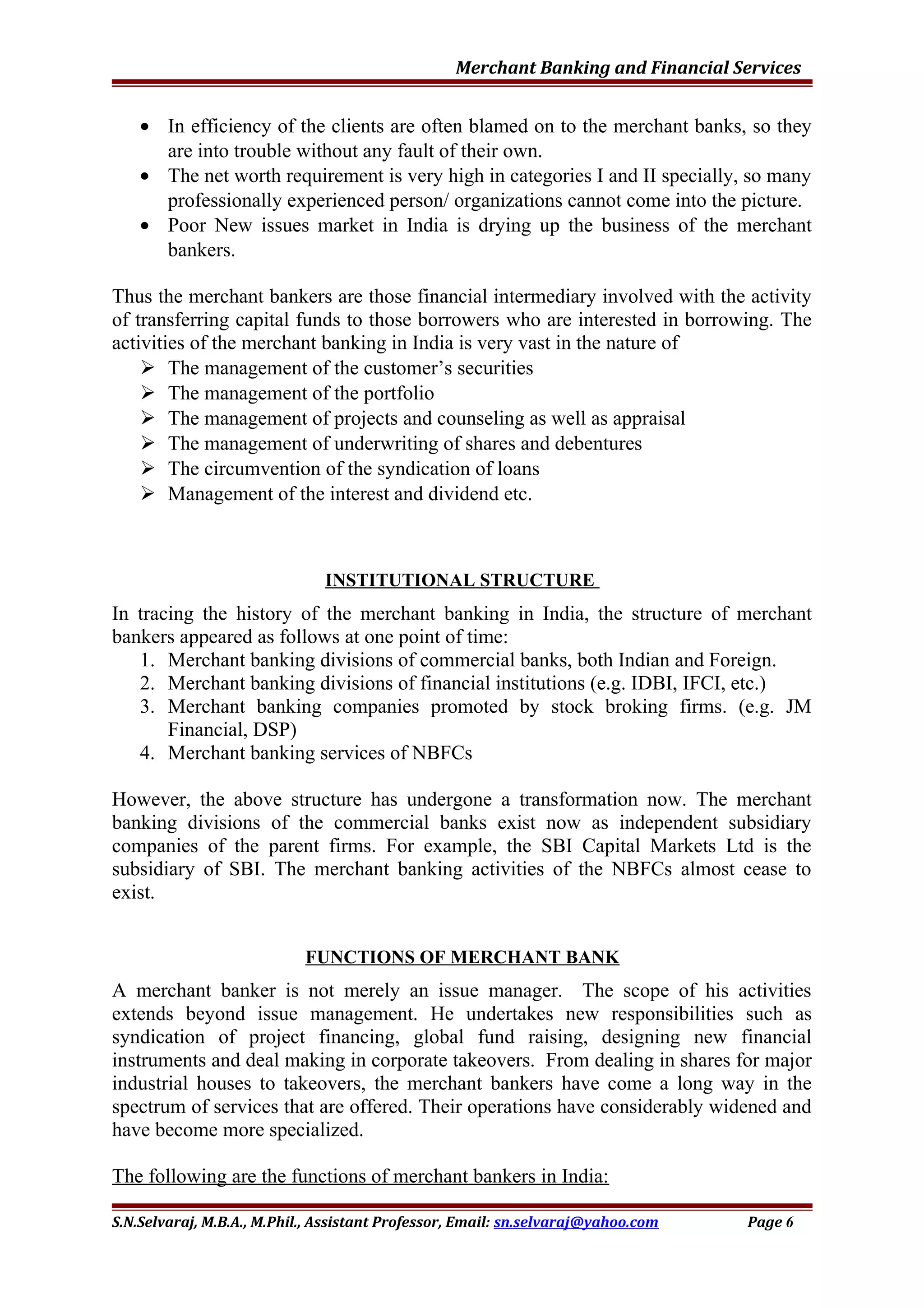 Merchant banking and financial services unit i notes for mba | DOC