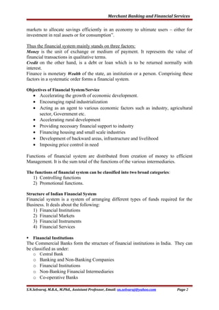 Merchant banking and financial services unit i notes for mba | DOC