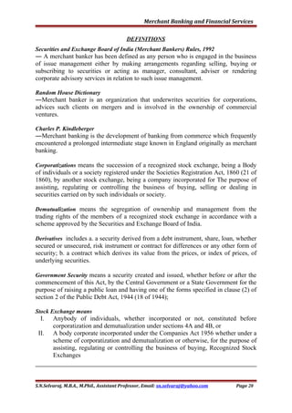 Merchant banking and financial services unit i notes for mba | DOC