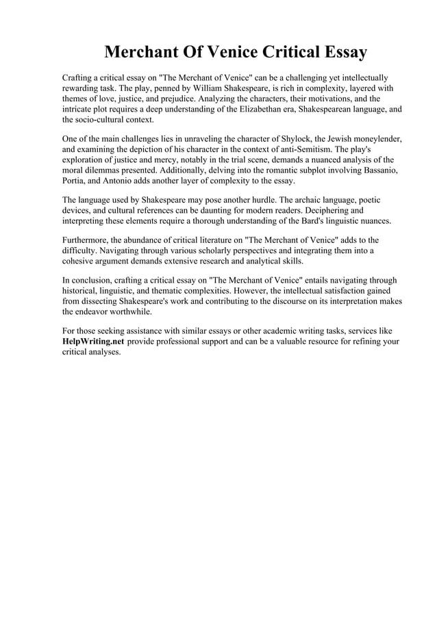 Merchant Of Venice Critical Essay | PDF