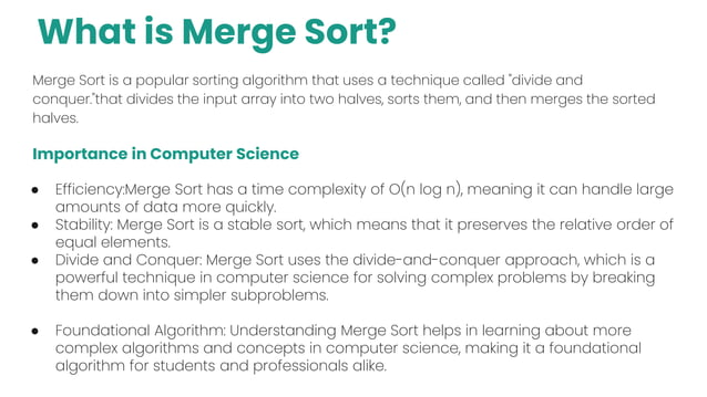 Data structure Merge Sort implementation | PPT