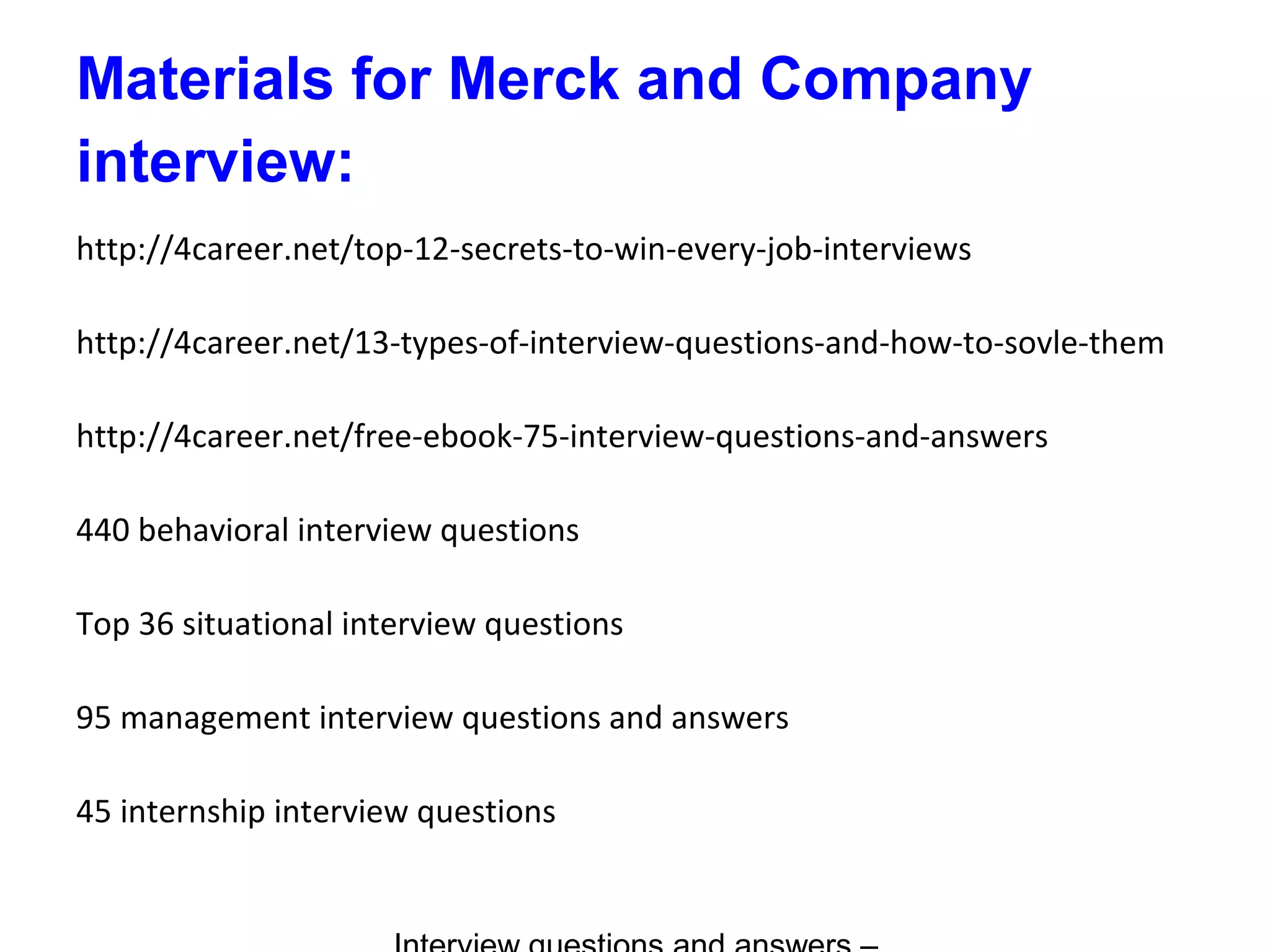 Merck and company interview questions and answers | PPT