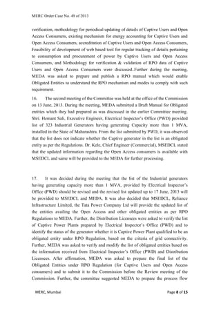 Merc order on RPO-REC Compliance by Captive & Open Access consumers | PDF