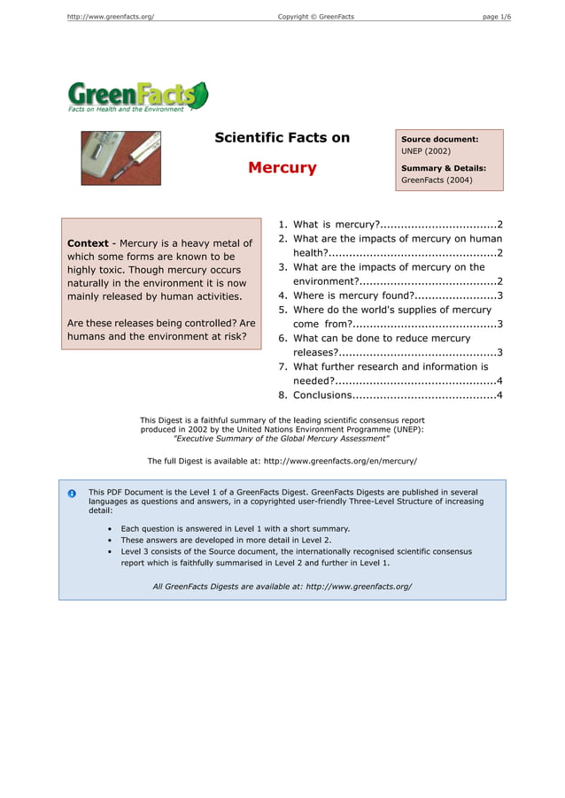 Scientific Facts on Mercury | PDF | Indoor Environmental Quality | Home ...