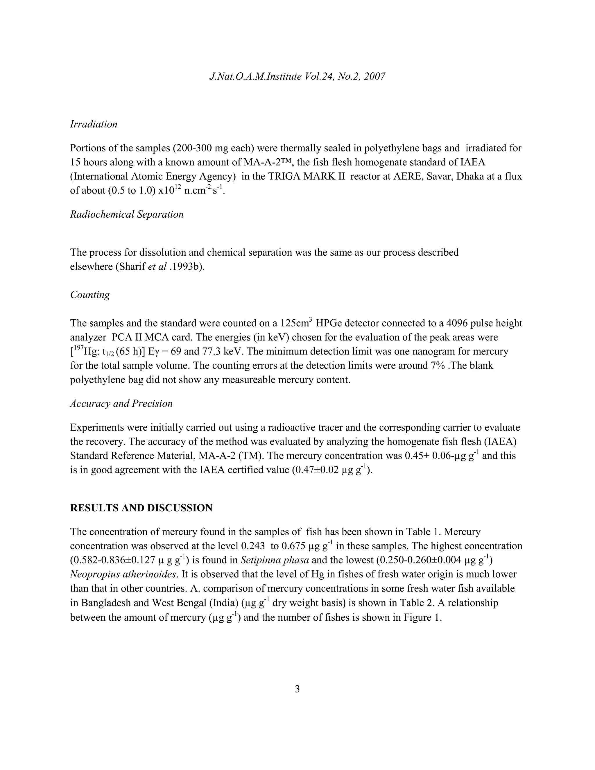 Mercury concentration in some species of fresh water fish of bangladesh ...
