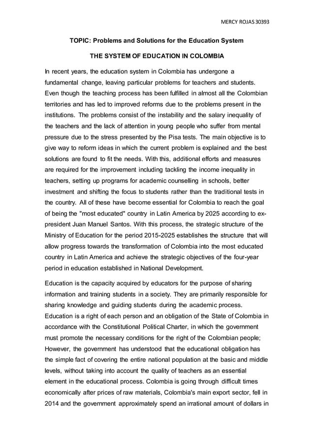 THE SYSTEM OF EDUCATION IN COLOMBIA | DOCX | Educational Assessment ...