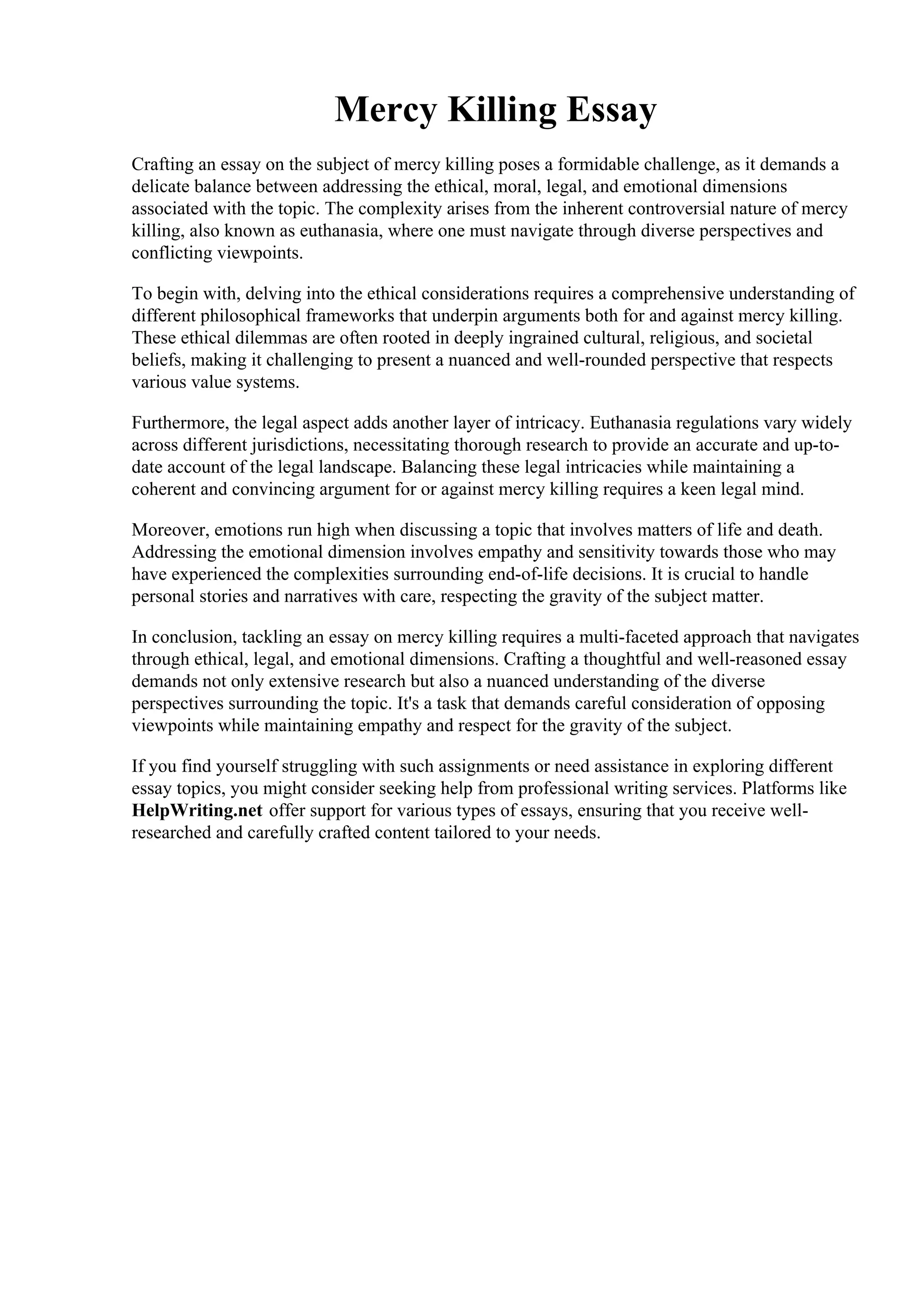 Mercy Killing Essay | PDF