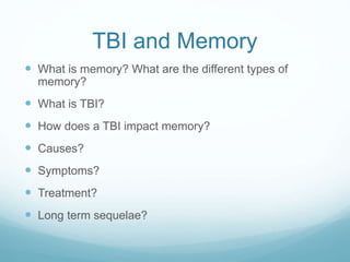 Pediatric TBI and Memory Loss | PPTX