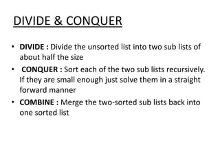 Merge sort-algorithm for computer science engineering students | PPTX