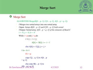 MERGE and Quick Sort algorithm explain ppt | PPTX