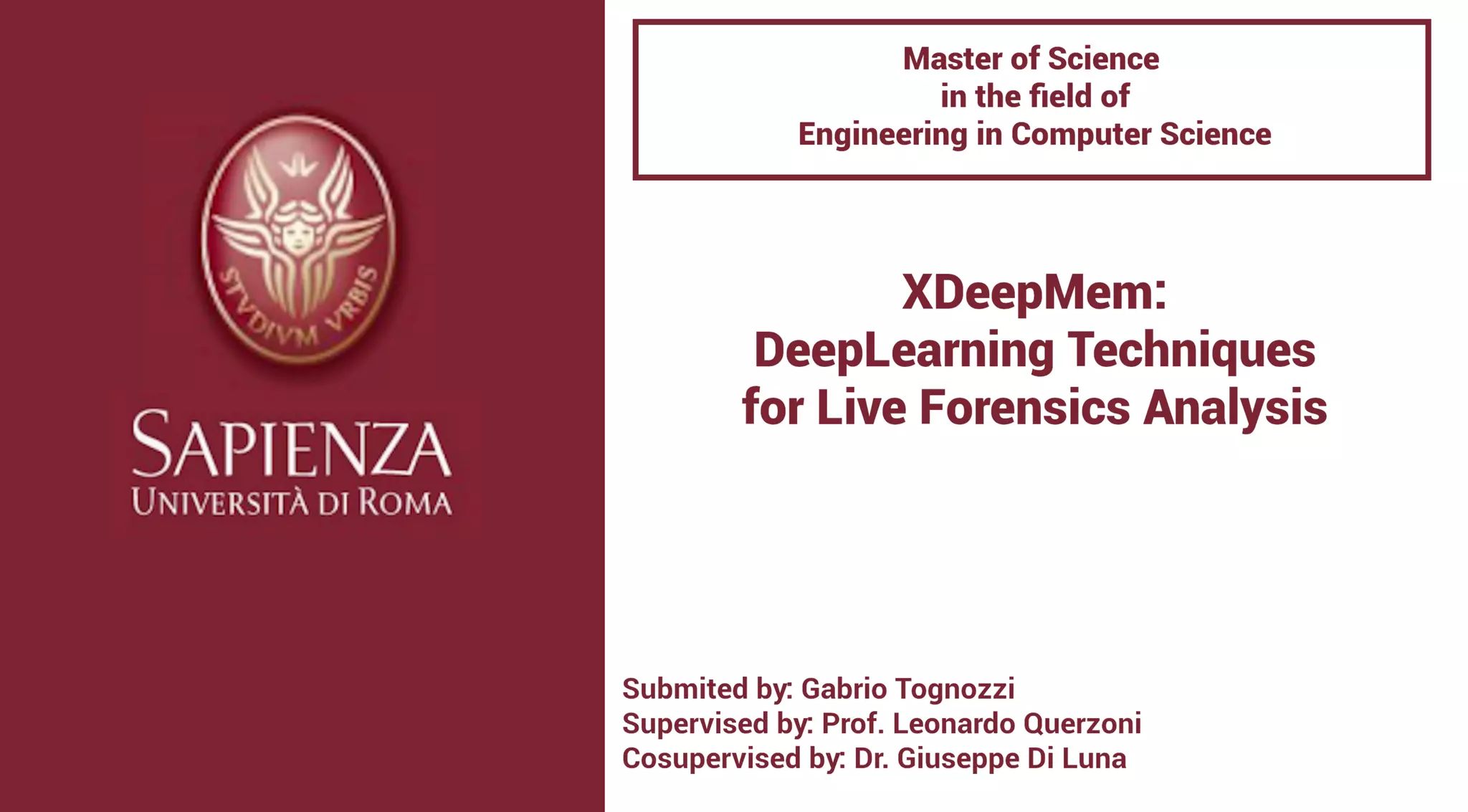 Sapienza, MSc Thesis in Engineering in Computer Science, final presentation | PPT