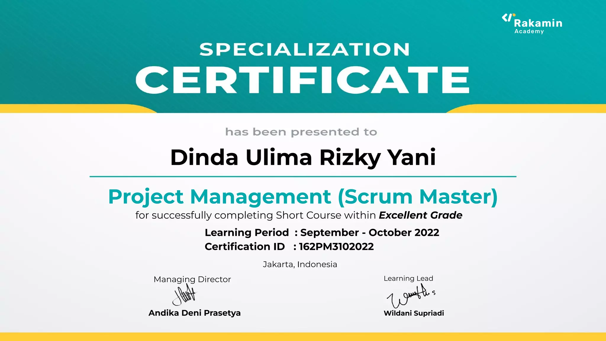 Certificate and Transcript Short Course Scrum Master by Rakamin.pdf