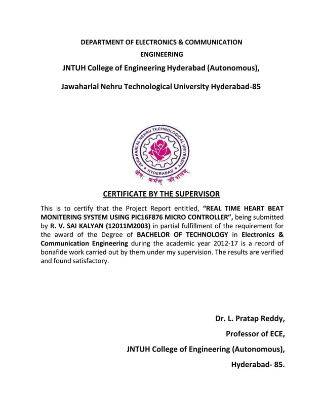 REAL TIME HEART BEAT MONITORING SYSTEM USING PIC16F876 MICROCONTROLLER ...