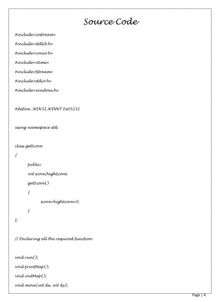 Computer Project For Class XII Topic - The Snake Game | PDF