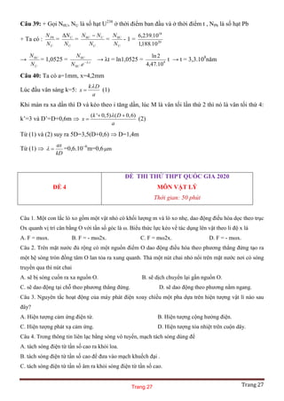 Ôn thi THPT - ĐỀ THI THỬ môn Vật lý Có đáp án, Lời giải MỚI NHẤT! | PDF