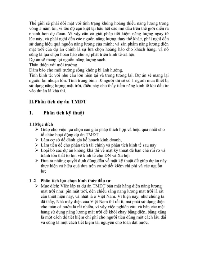 Lập kế hoạch Dự án Bán hàng Pin năng lượng mặt trời,và sản phẩm điện năng lượng mặt trời | PDF