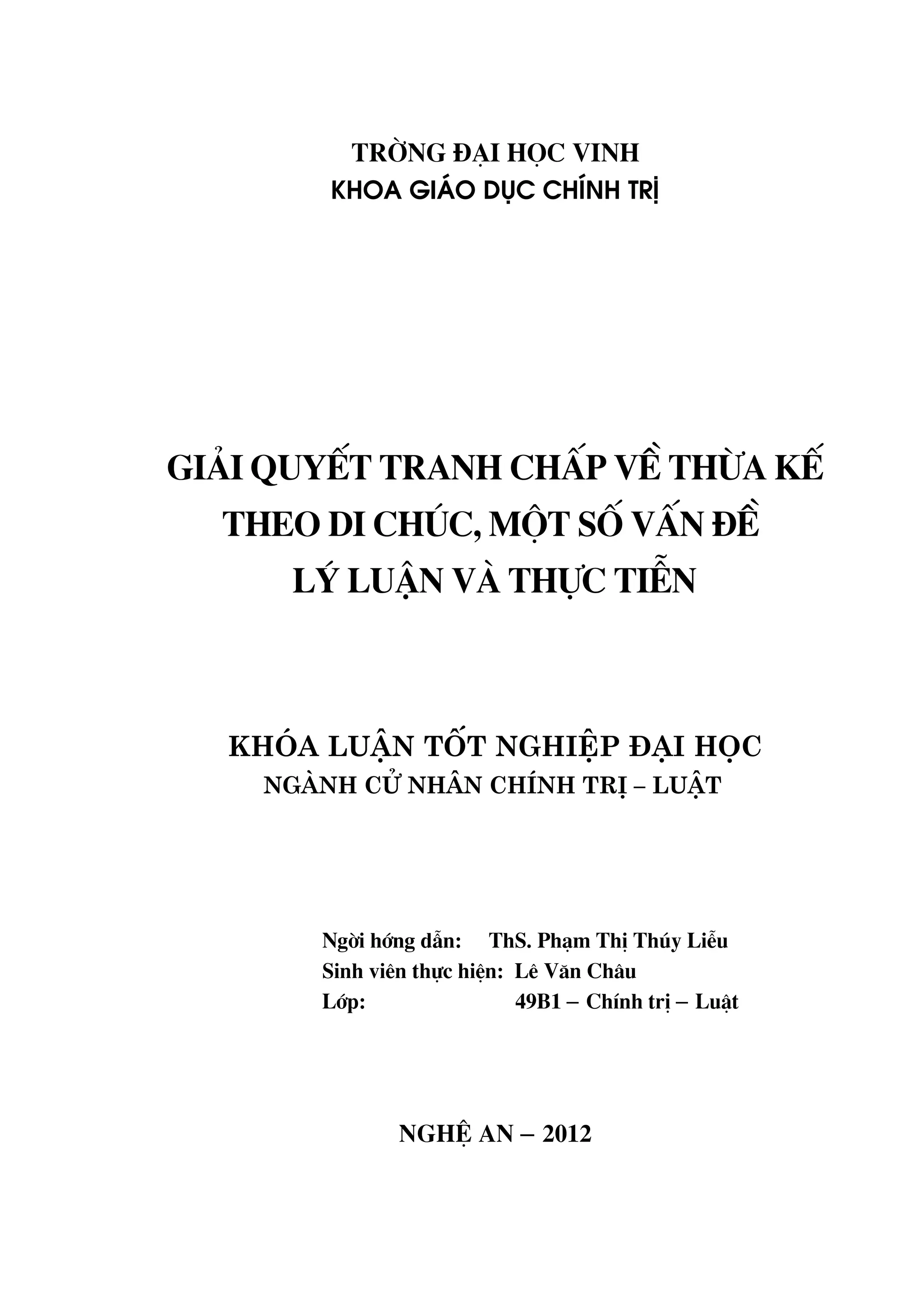 Giải quyết tranh chấp về thừa kế theo di chúc, một số vấn đề lý luận và ...