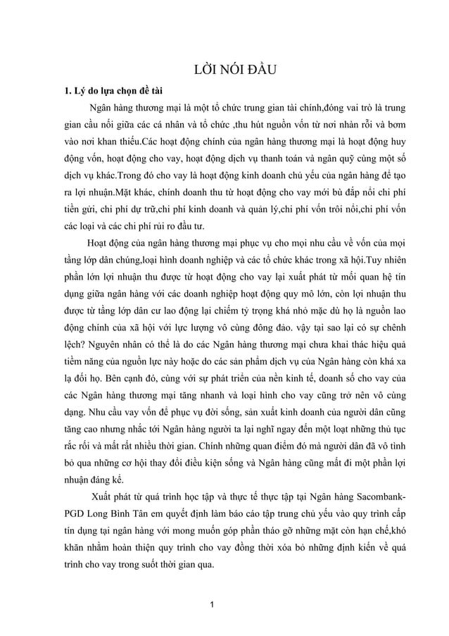 Báo cáo thực tập , thực tế , quy trinh tín dụng tại ngân hàng Sacombank | PDF