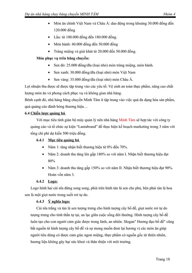 luận văn TIỂU LUẬN MÔN LẬP KẾ HOẠCH KINH DOANH dự án nhà hàng băng chuyền chay minh tâm | PDF