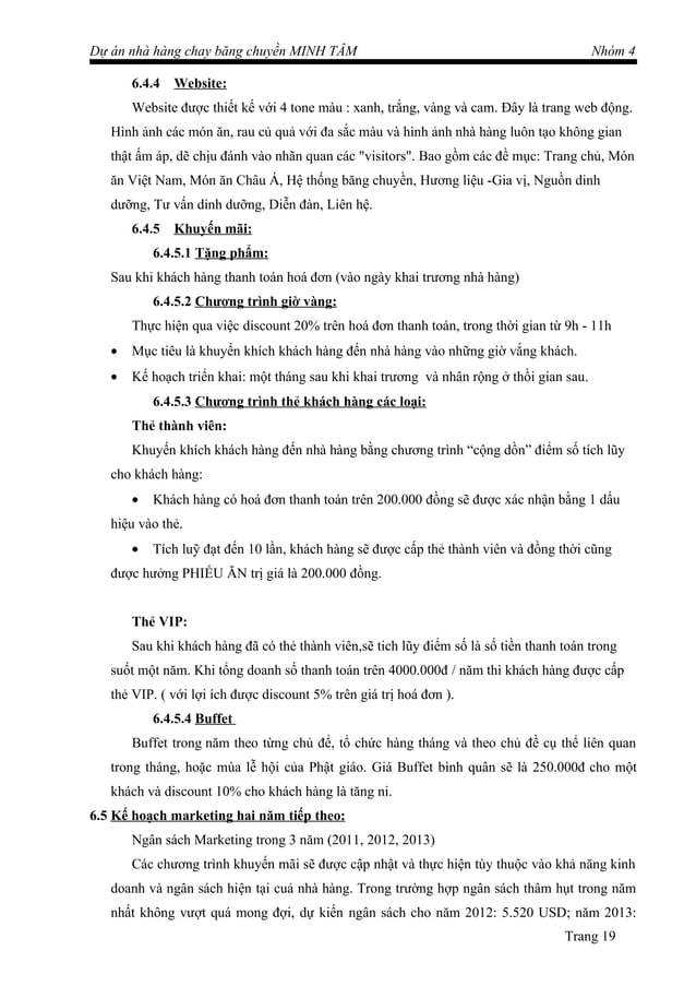 luận văn TIỂU LUẬN MÔN LẬP KẾ HOẠCH KINH DOANH dự án nhà hàng băng chuyền chay minh tâm | PDF