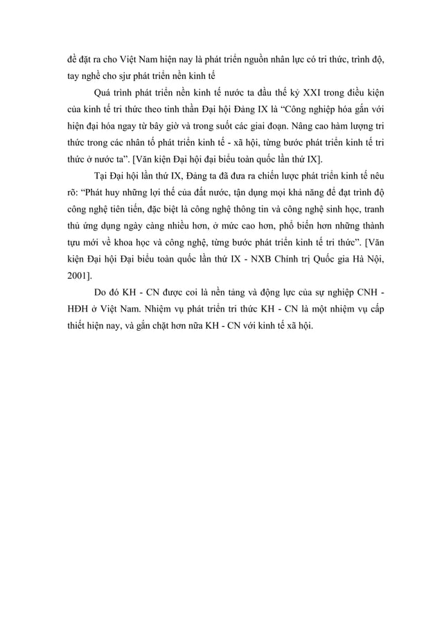 TIỂU LUẬN: Khoa học - công nghệ được coi là nền tảng và động lực của sự nghiệp CNH - HĐH ở Việt ...