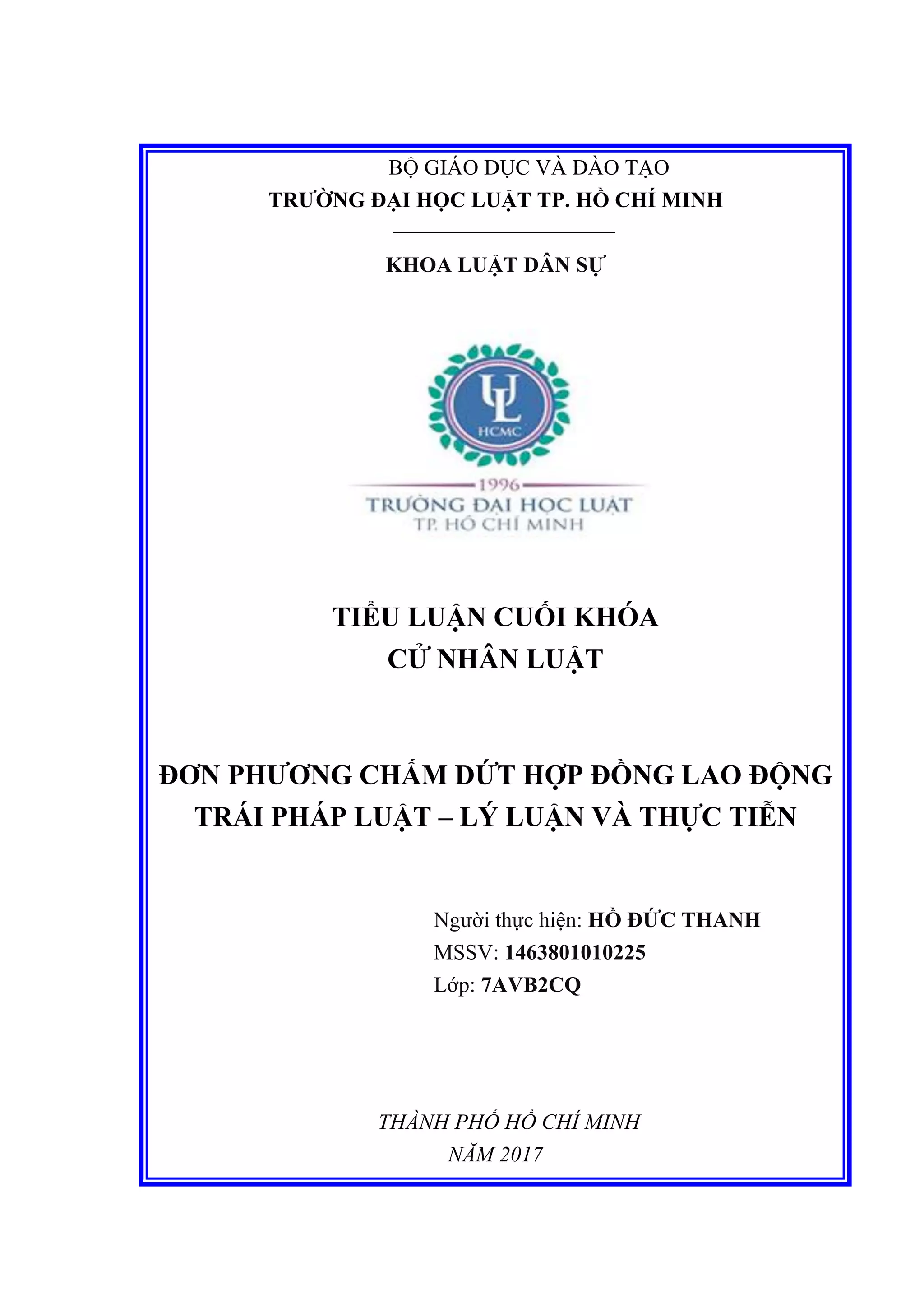 Đơn phương chấm dứt hợp đồng lao động trái pháp luật – lý luận và thực tiễn | PDF
