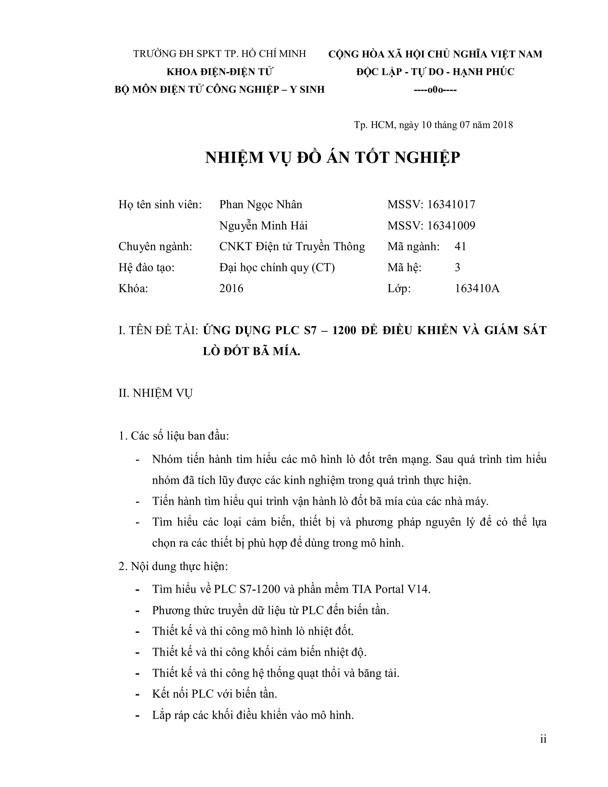 ỨNG DỤNG PLC S7-1200 ĐỂ ĐIỀU KHIỂN VÀ GIÁM SÁT LÒ ĐỐT BÃ MÍA | PDF