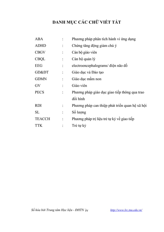 Luận văn: Biện pháp giáo dục hòa nhập cho trẻ tự kỷ tuổi mầm non tại thành phố Thái Nguyên | PDF